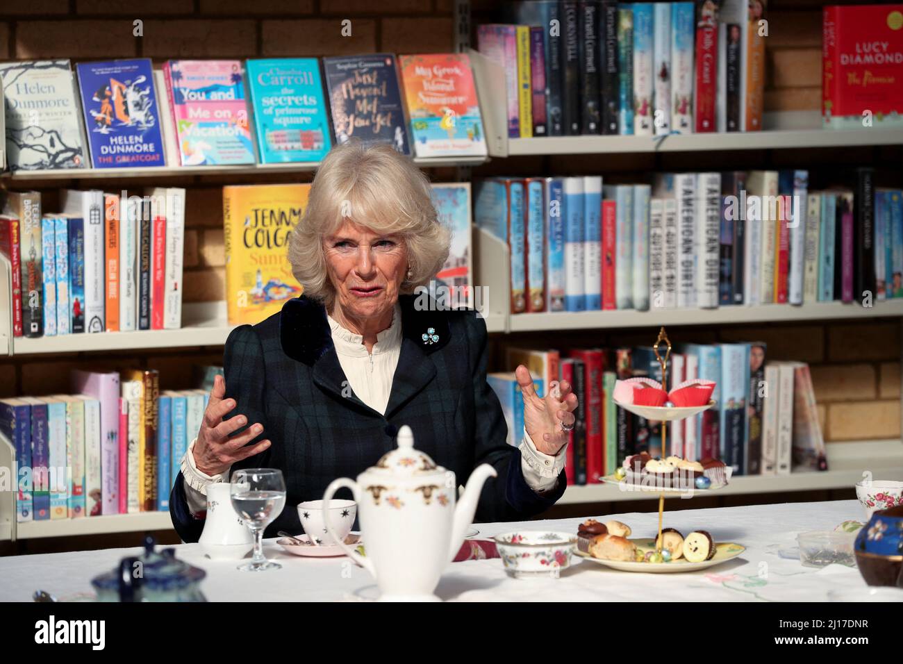 The Duchess of Cornwall during a visit to Holywood Arches Library ...