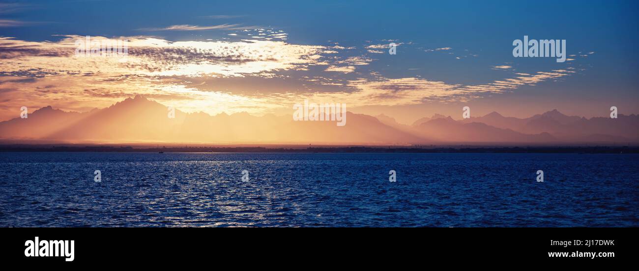 Panorama sunset in Red sea background mountains Hurghada Egypt Stock ...