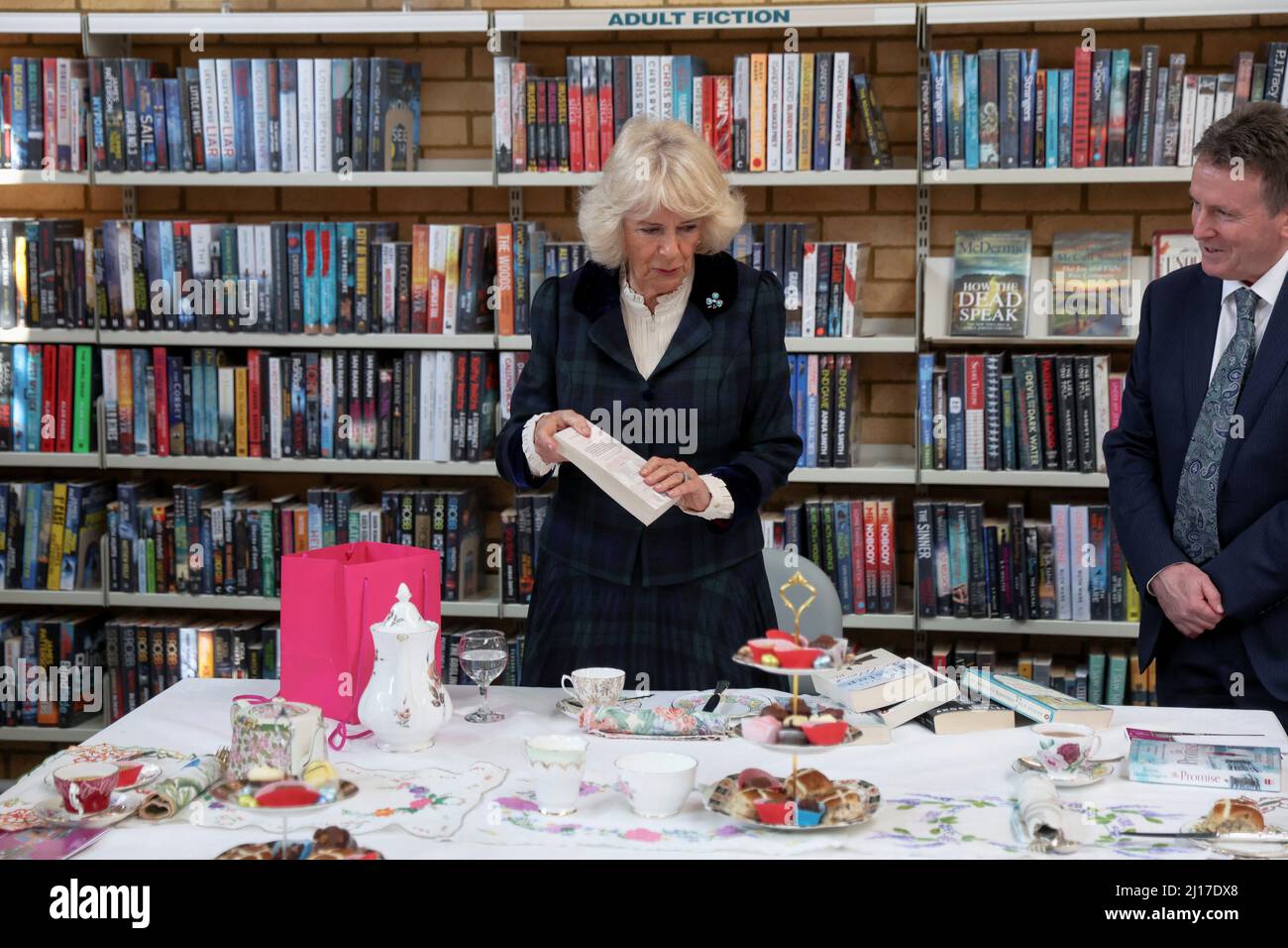 The Duchess of Cornwall during a visit to Holywood Arches Library ...