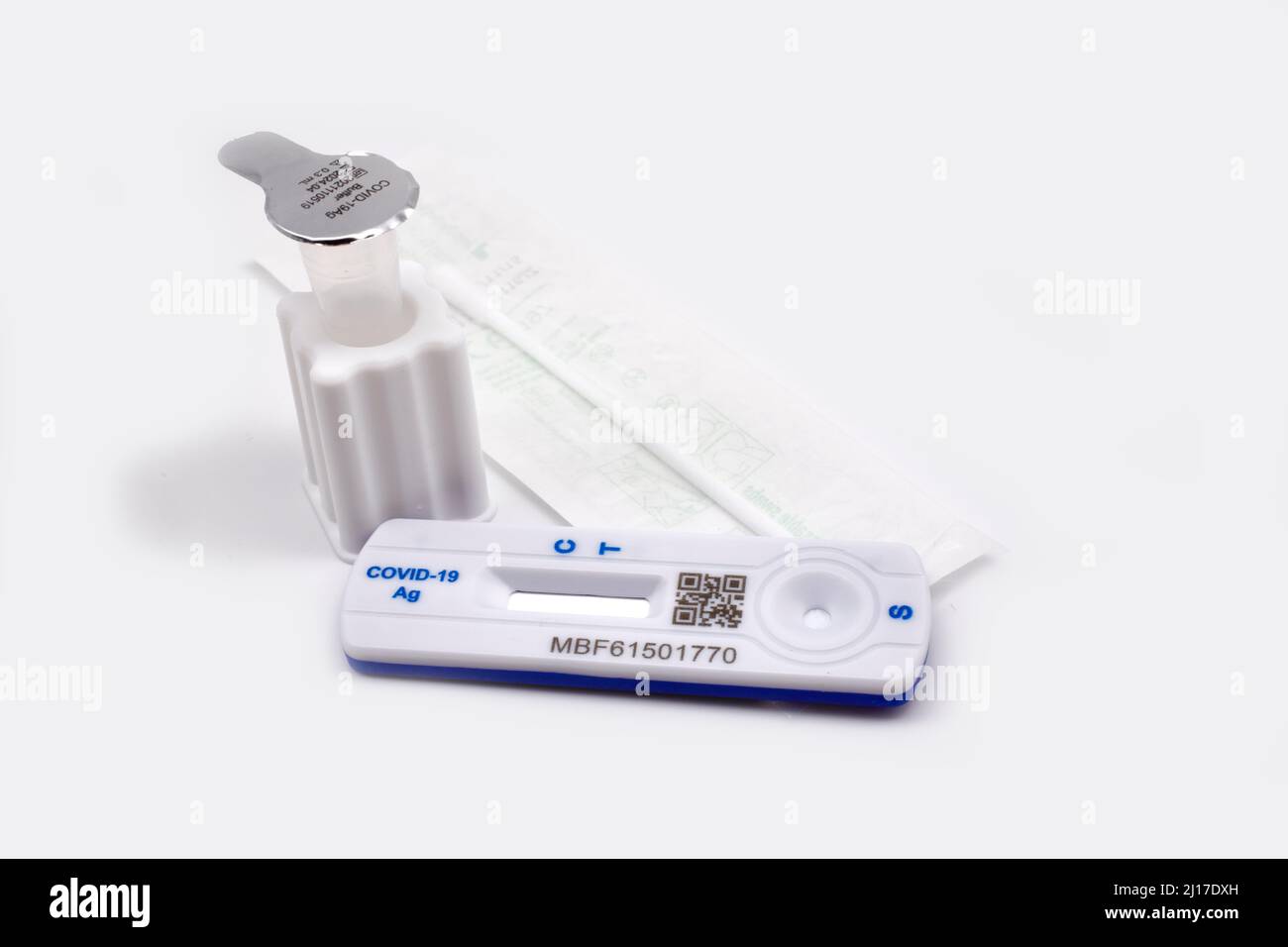 Covid-19 virus lateral flow test kit for home use Stock Photo - Alamy