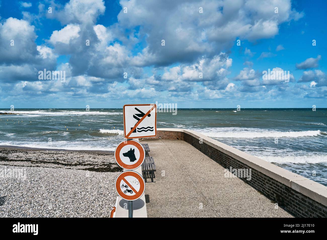 Forbidden sign boards on jetty by sea Stock Photo - Alamy