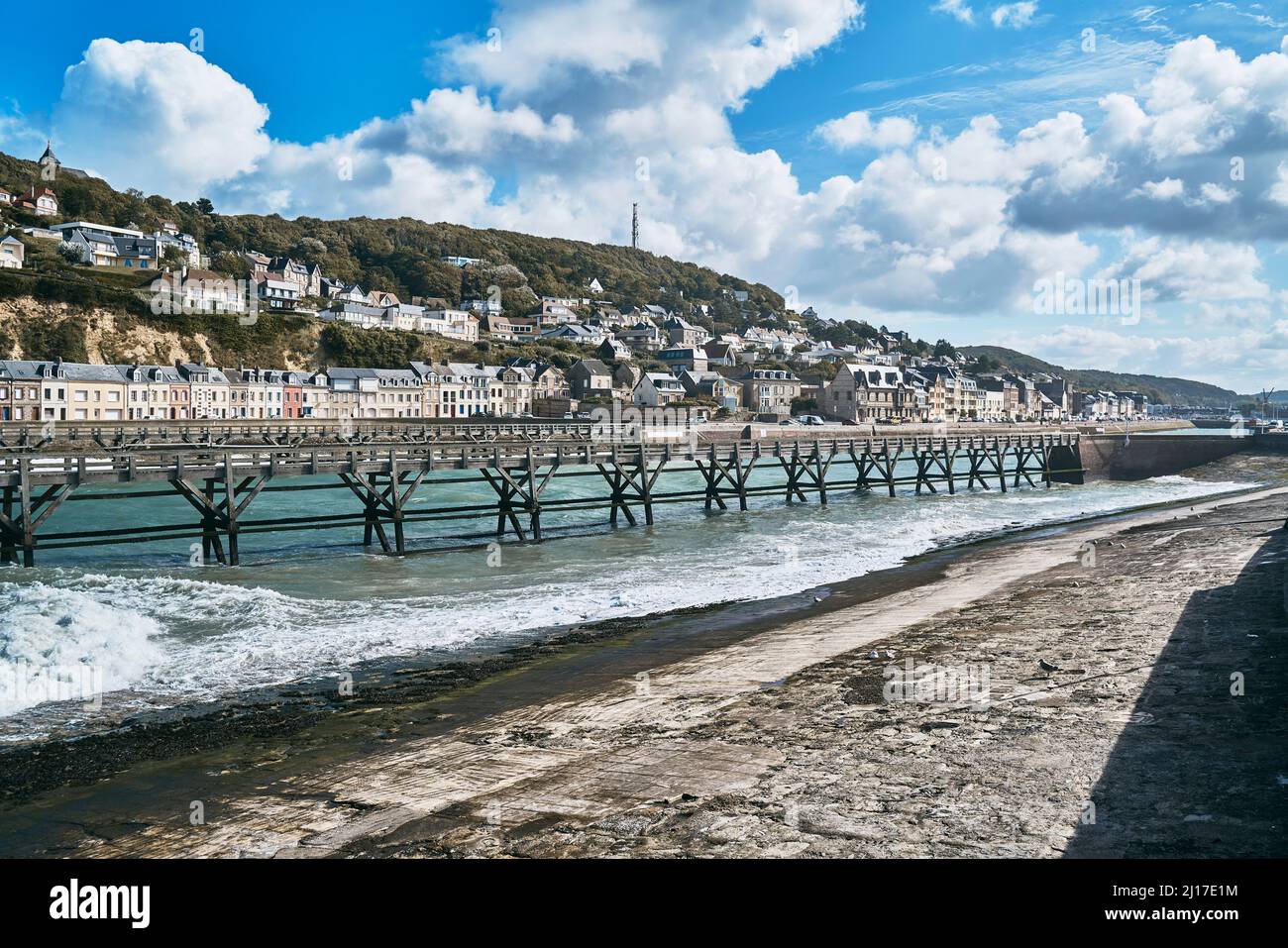 Wooden pier over sea at port Stock Photo - Alamy