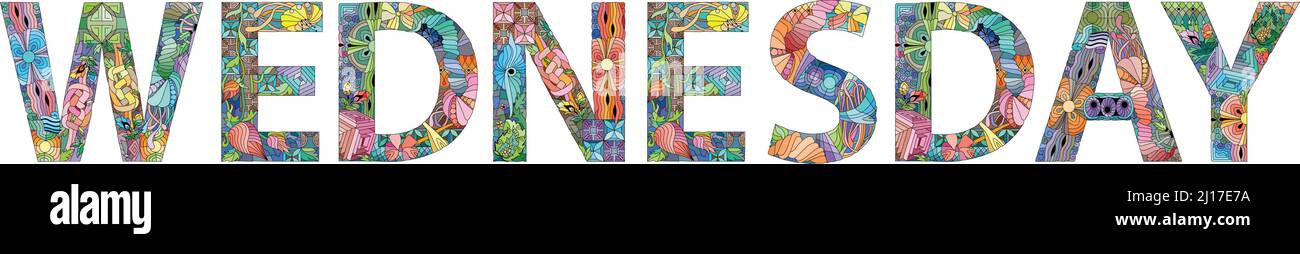 Hand-painted art design. Hand drawn illustration word Wednesday for t ...