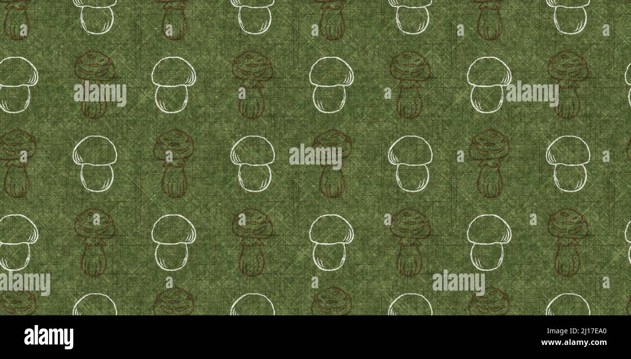 Mushroom linen effect texture border. Seamless woven woodland fungus ...