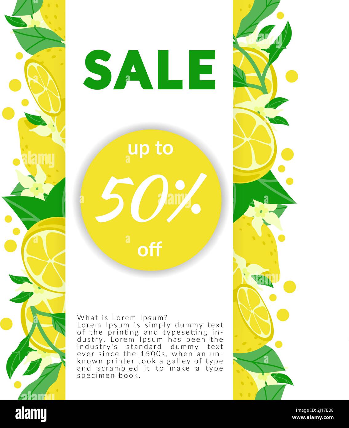 Banner with lemons, leaves and flowers. Great design for advertising ...