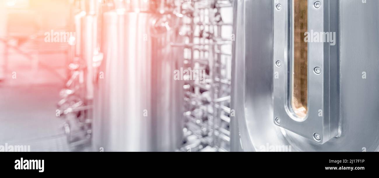 Banner Brewery factory industry, Equipment dairy plant. Stainless steel ...