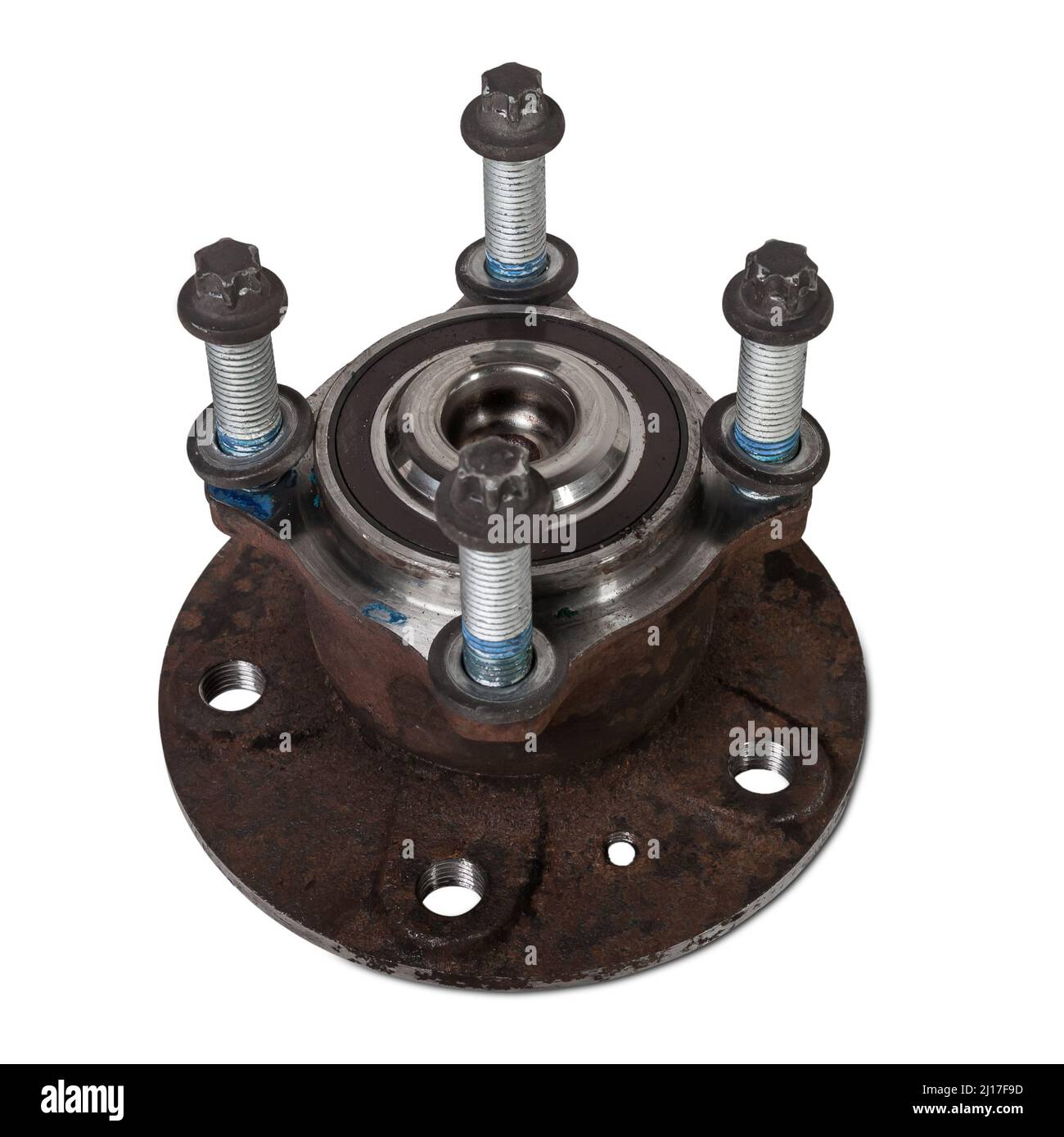Wheel hub with bearing from old metal close-up on white isolated ...