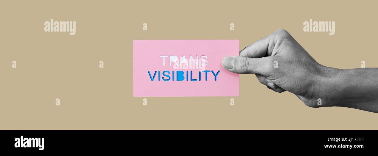 a person, in black and white, holds a sign with the text trans ...