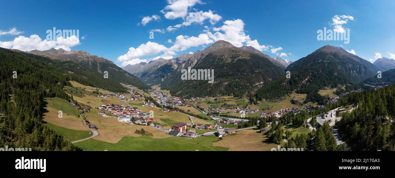 Drone view town otztal valley during summer hi-res stock photography ...
