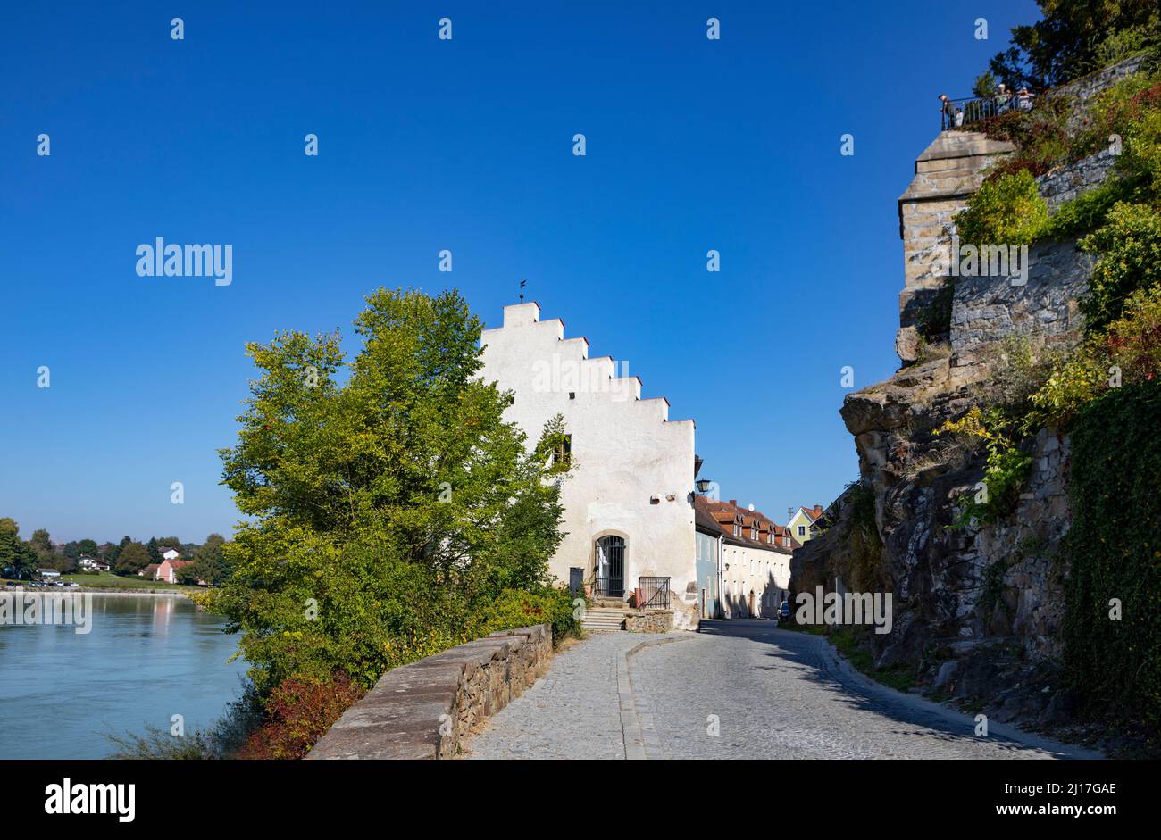 Austria, Upper Austria, Scharding, Promenade along castle moat Stock ...