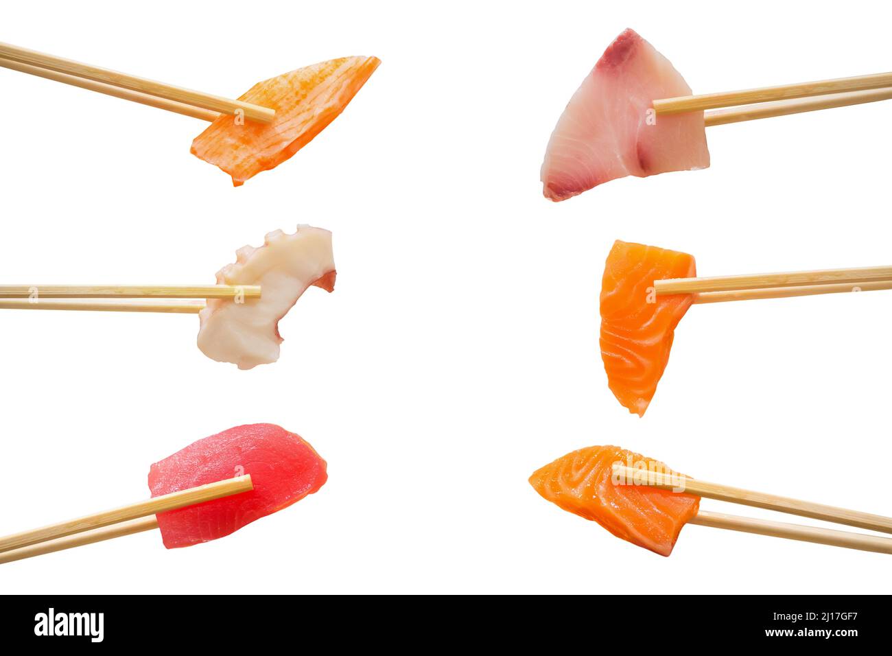 sashimi slice in chopsticks isolated on white background Stock Photo ...
