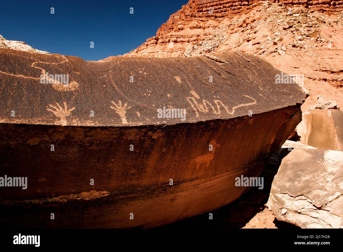 Petroglyphs chiseled on a boulder near Mexican Mountain on the San ...