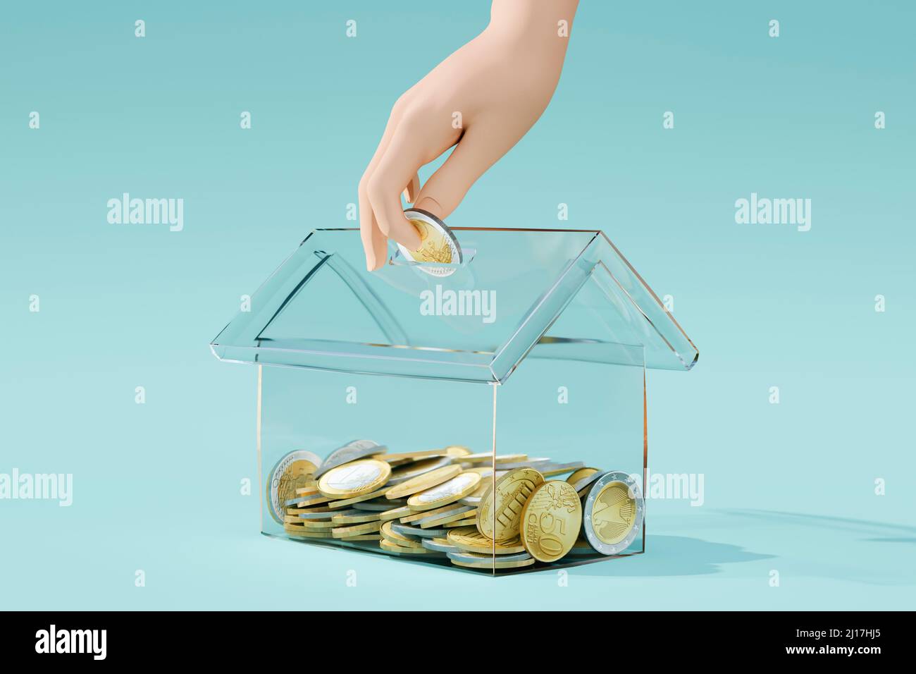 Three dimensional render of human hand inserting Euro coin into ...