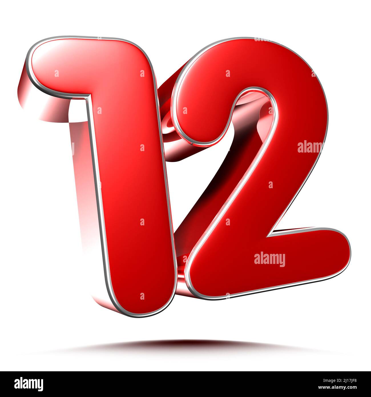 Rounded red number 12 on white background 3D illustration with clipping ...