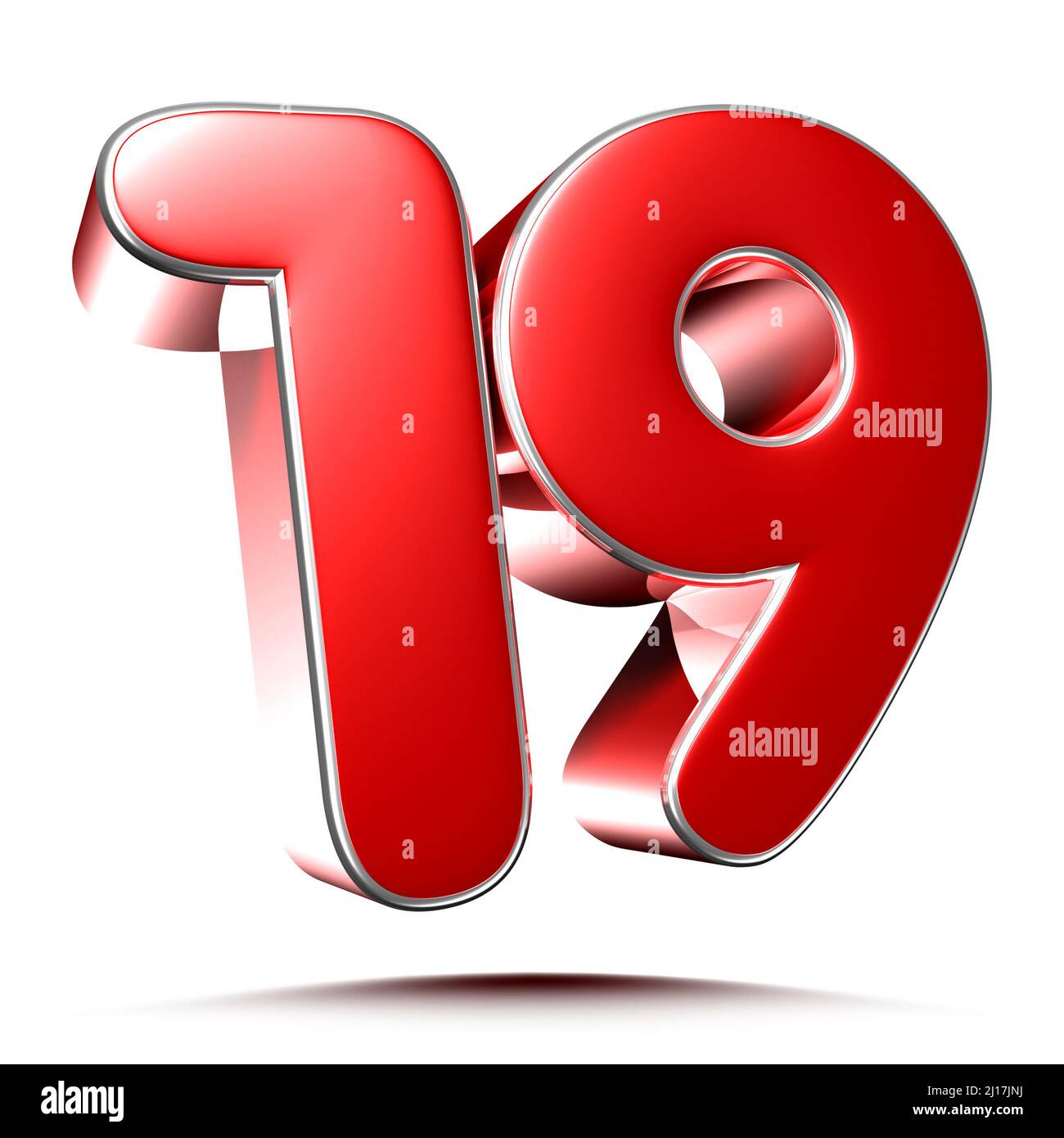 Rounded red number 19 on white background 3D illustration with clipping ...