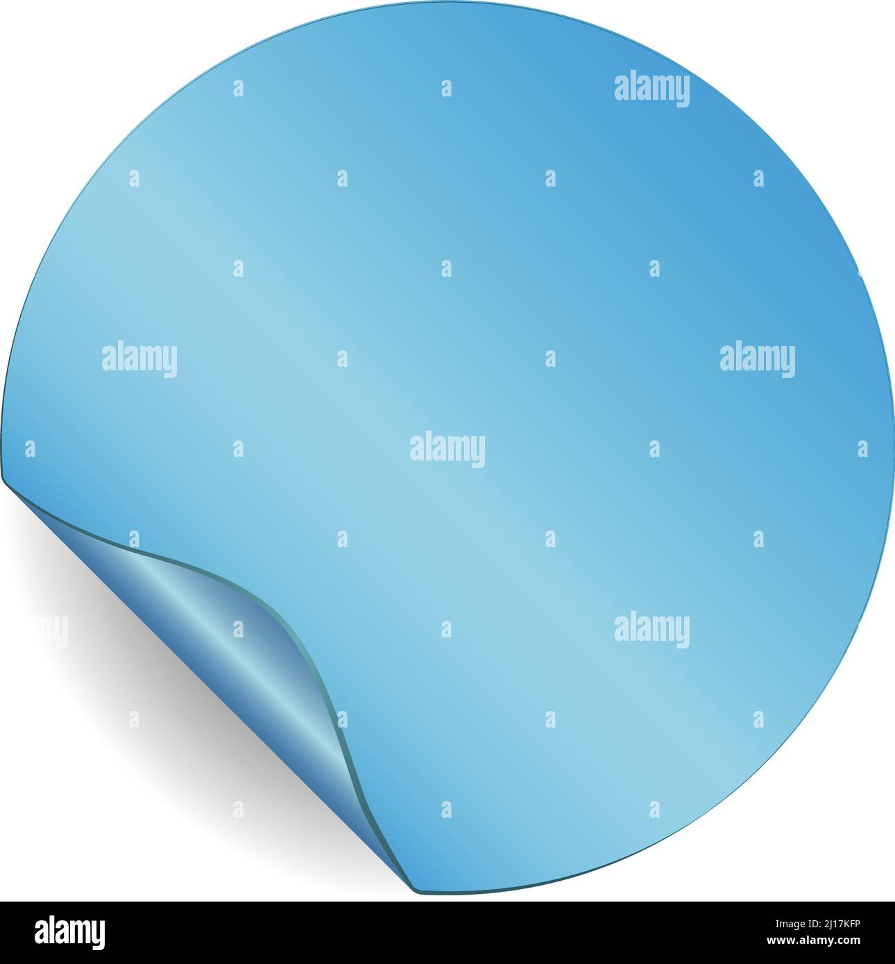 blank blue round sticker with curled up side, circular sticker template ...