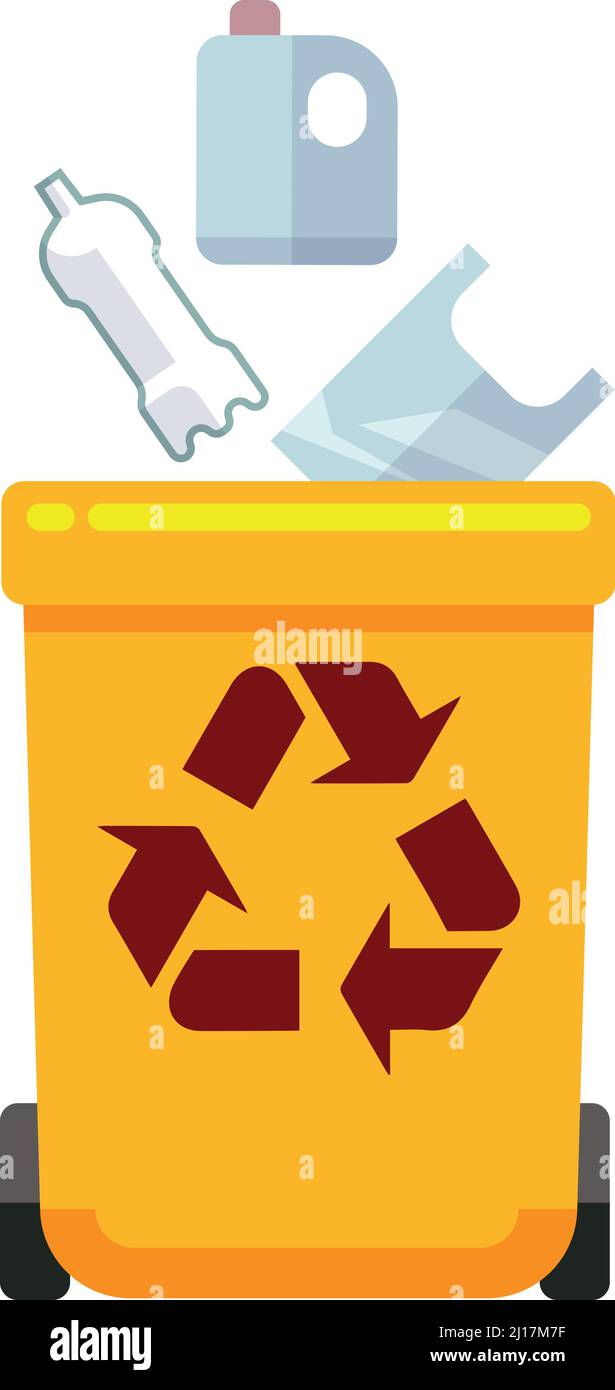 Plastic waste container. Yellow cartoon trash bin Stock Vector Image ...