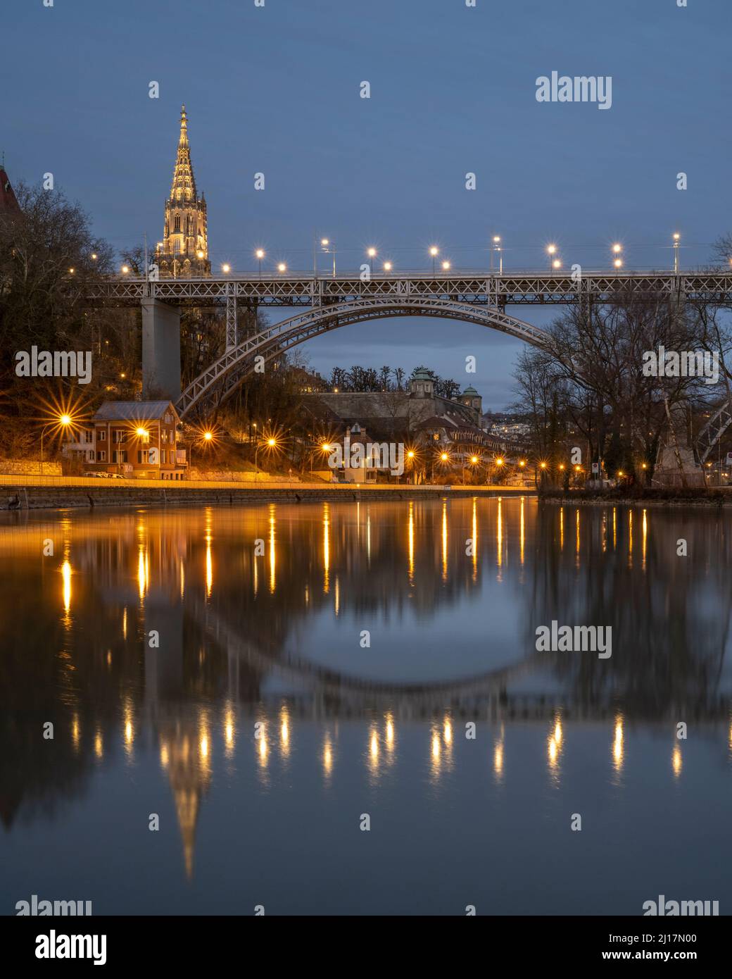 Switzerland, Canton of Bern, Bern, Aare river canal and Kirchenfeld ...