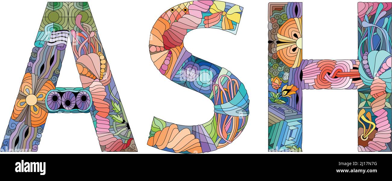 Hand-painted art design. Hand drawn illustration word ASH for t-shirt ...