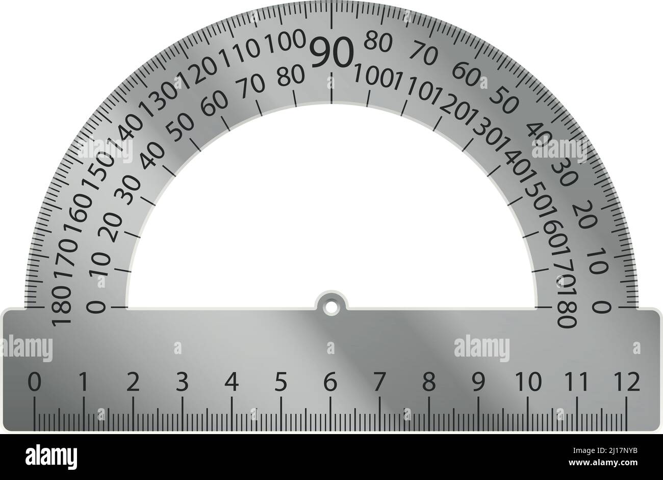 Metal protractor. Geometry equipment. Realistic angle measurement Stock ...