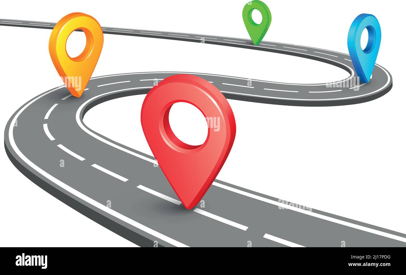 Curved road with navigation geo marks. Driving route Stock Vector Image ...