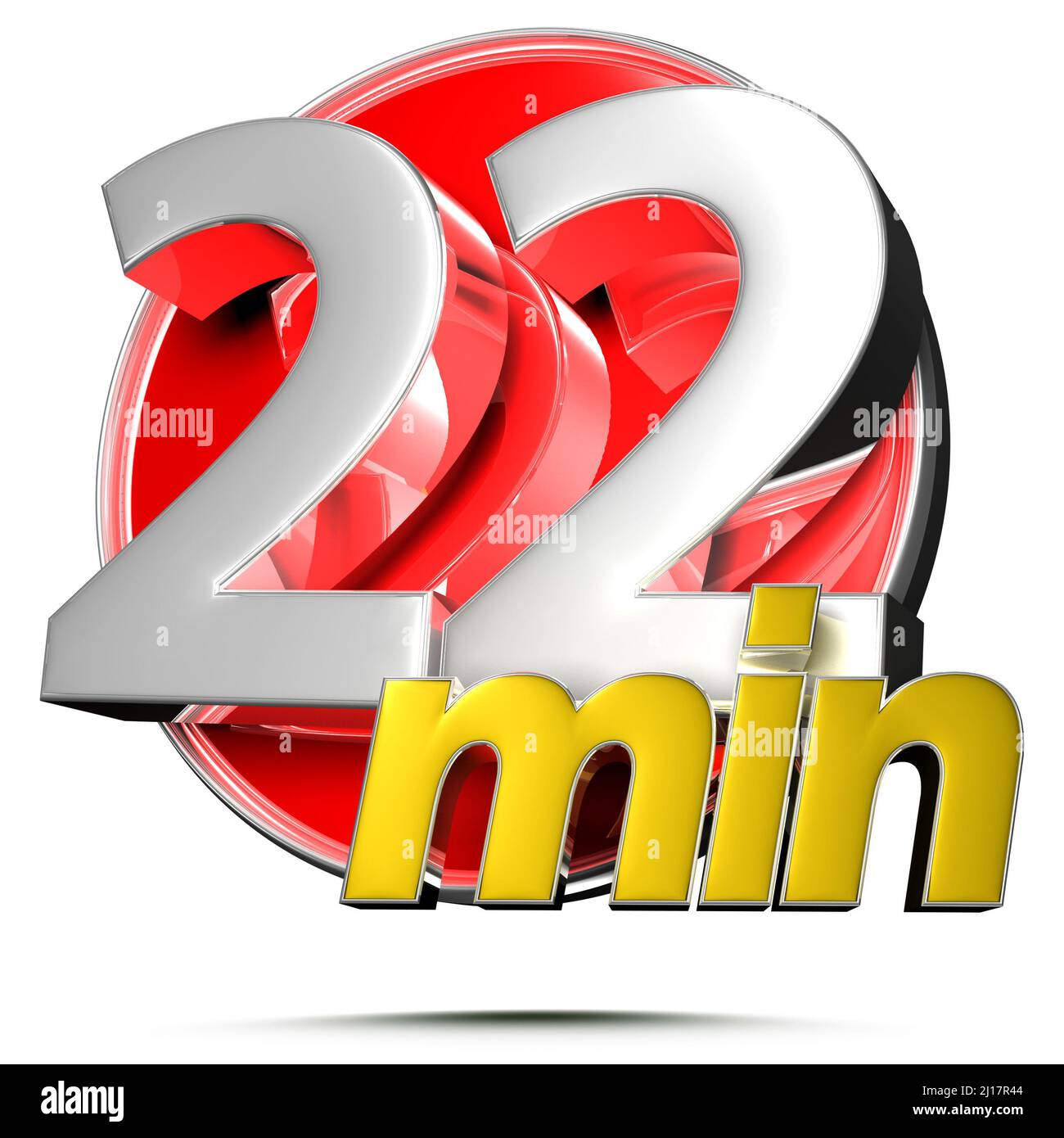 Timer sign 22 min 3D illustration on white background with clipping ...