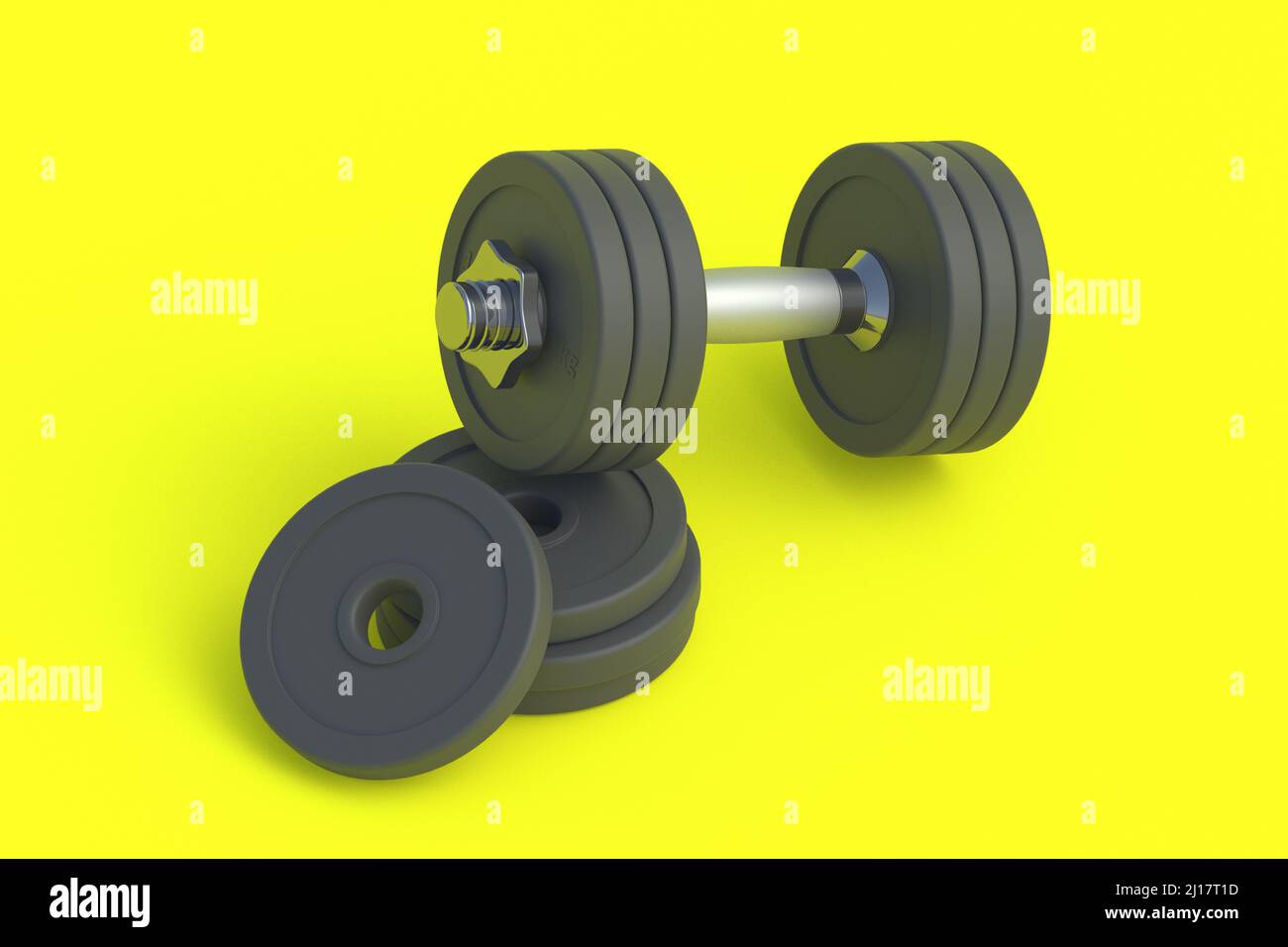 Dumbbell with heavy plates. Sports equipment. 3d render Stock Photo - Alamy