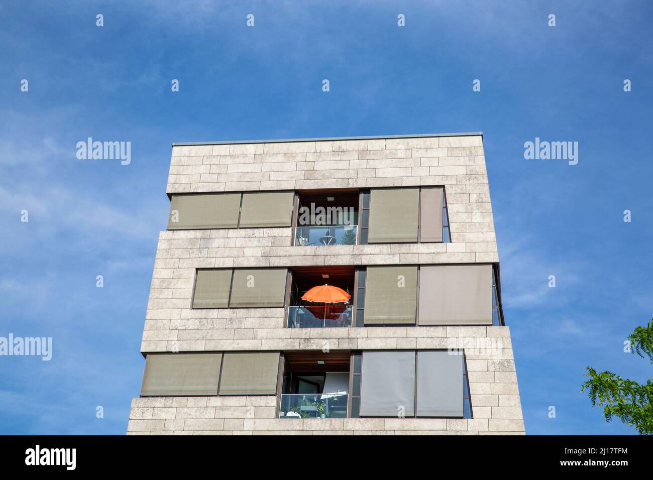 Germany, Bavaria, Munich, Balconies of new modern apartment building ...