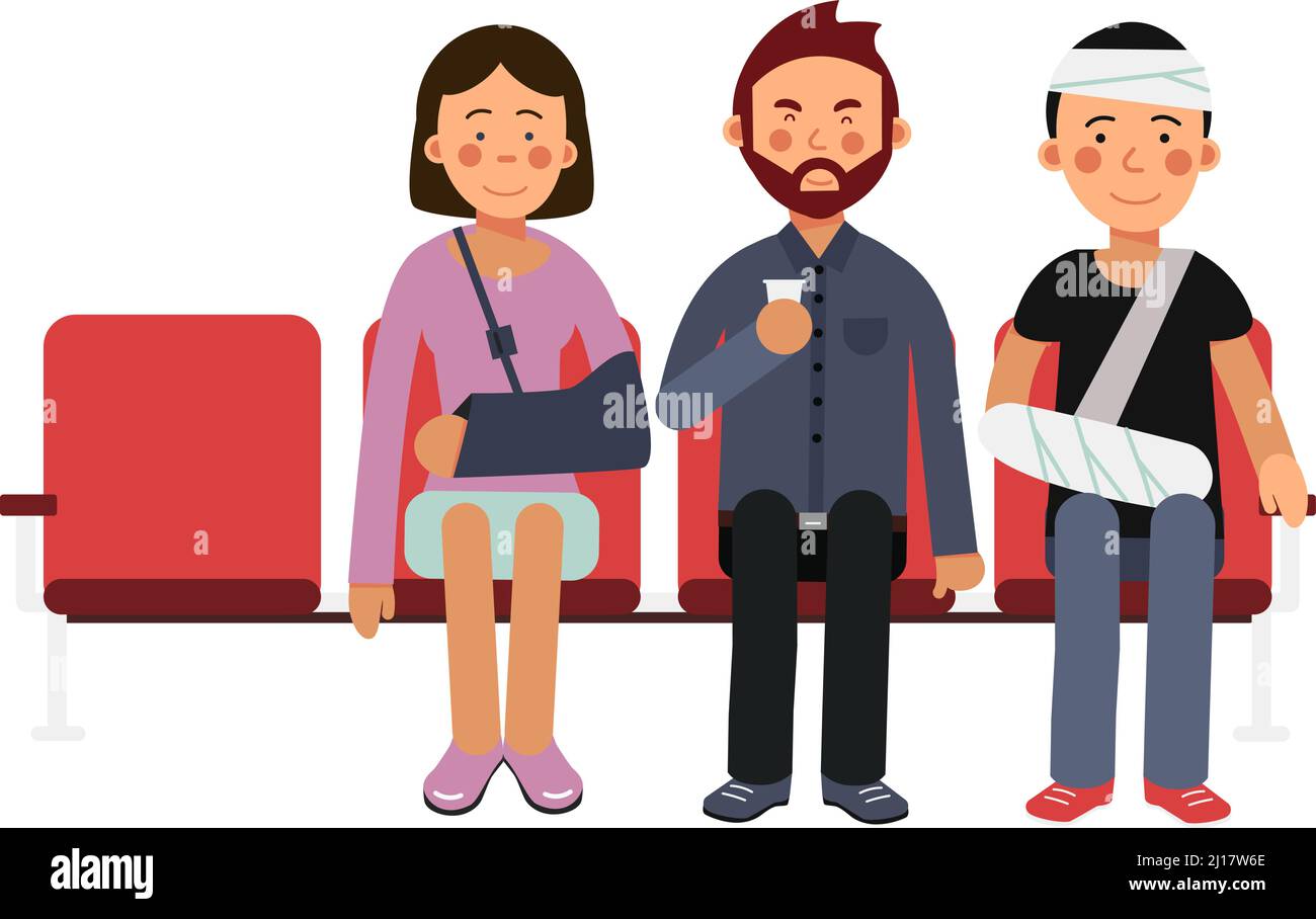 Patients sitting on red chair. People waiting for doctor appointment ...