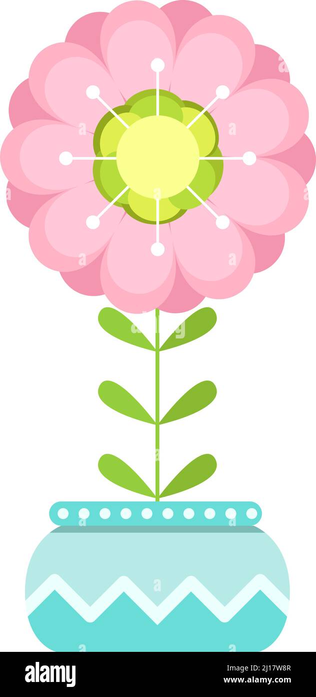 Pink flower in blue pot. Cute natural gift Stock Vector Image & Art - Alamy