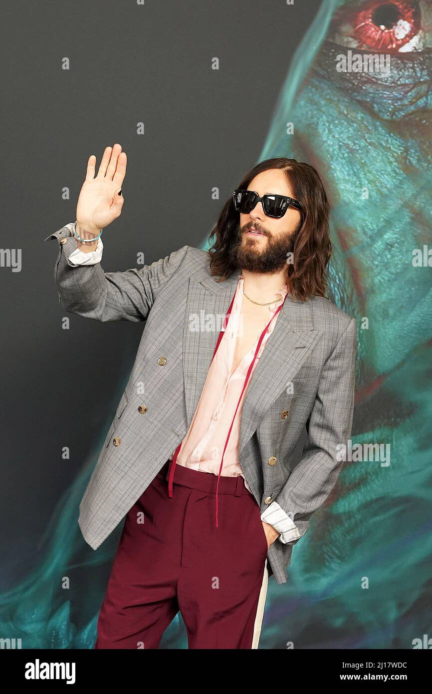 American actor Jared Leto attends the photocall of Morbius on March 23 ...