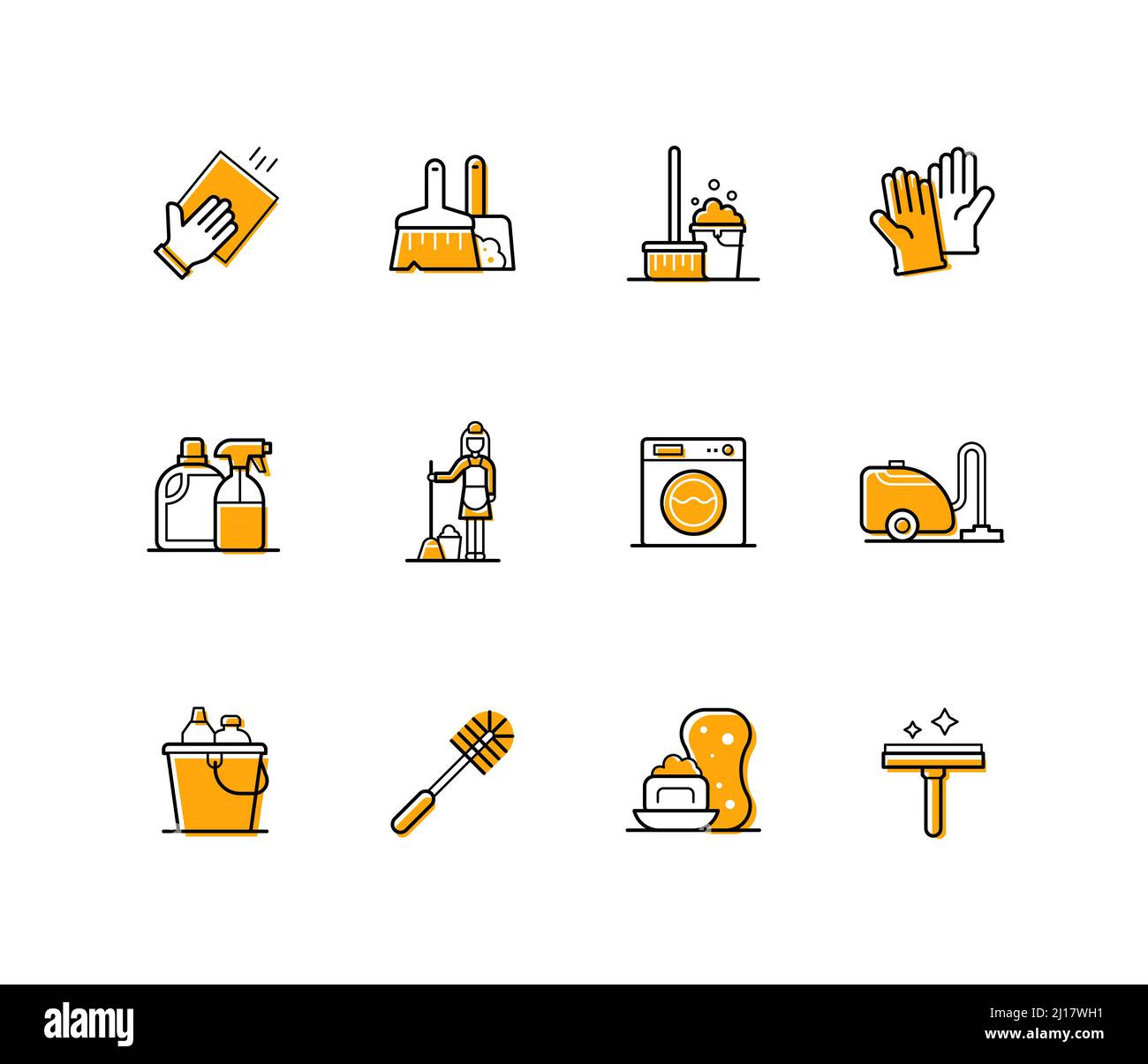 Cleaning and tidying up - modern line design style icons set Stock ...