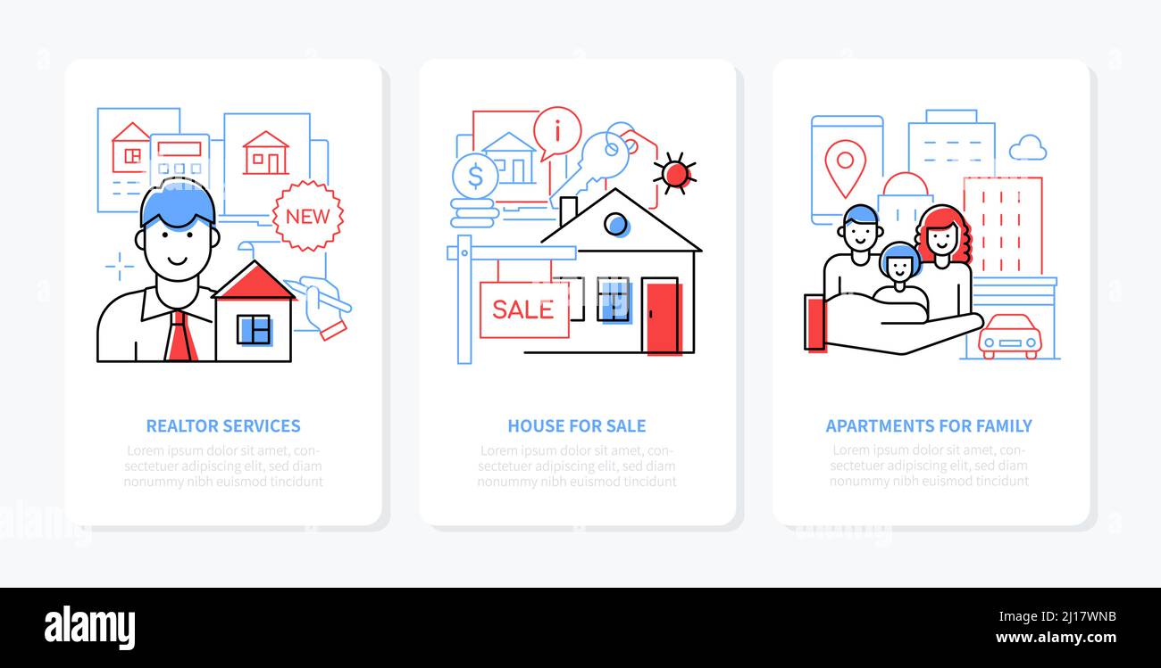 Real estate transactions - line design style banners set Stock Vector ...