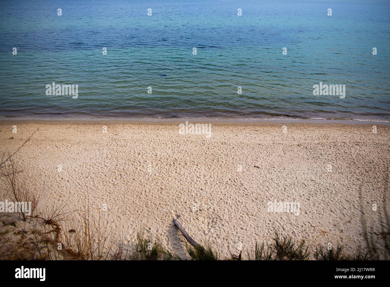 View from top of cliff on sea and beach below Beautiful landscape with ...