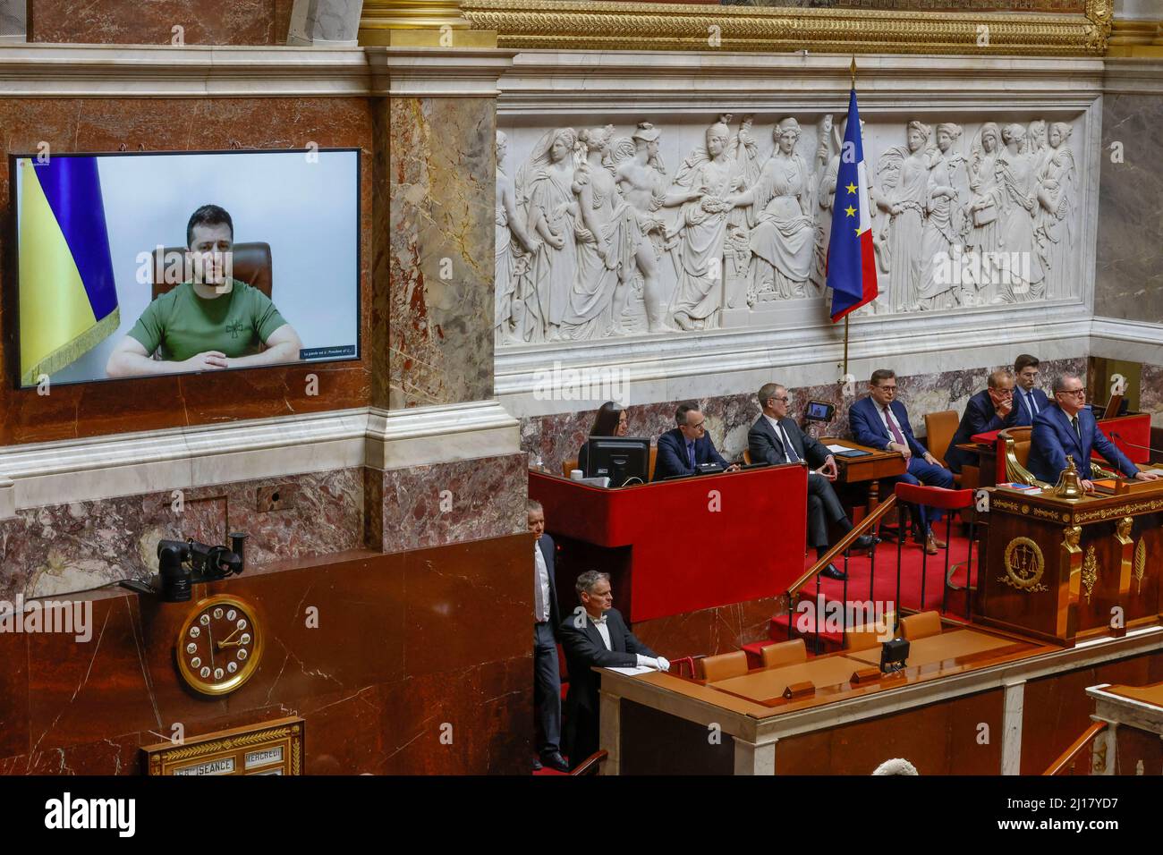 Paris, France. 23rd Mar, 2022. Speech of Mr Volodymyr Zelensky ...
