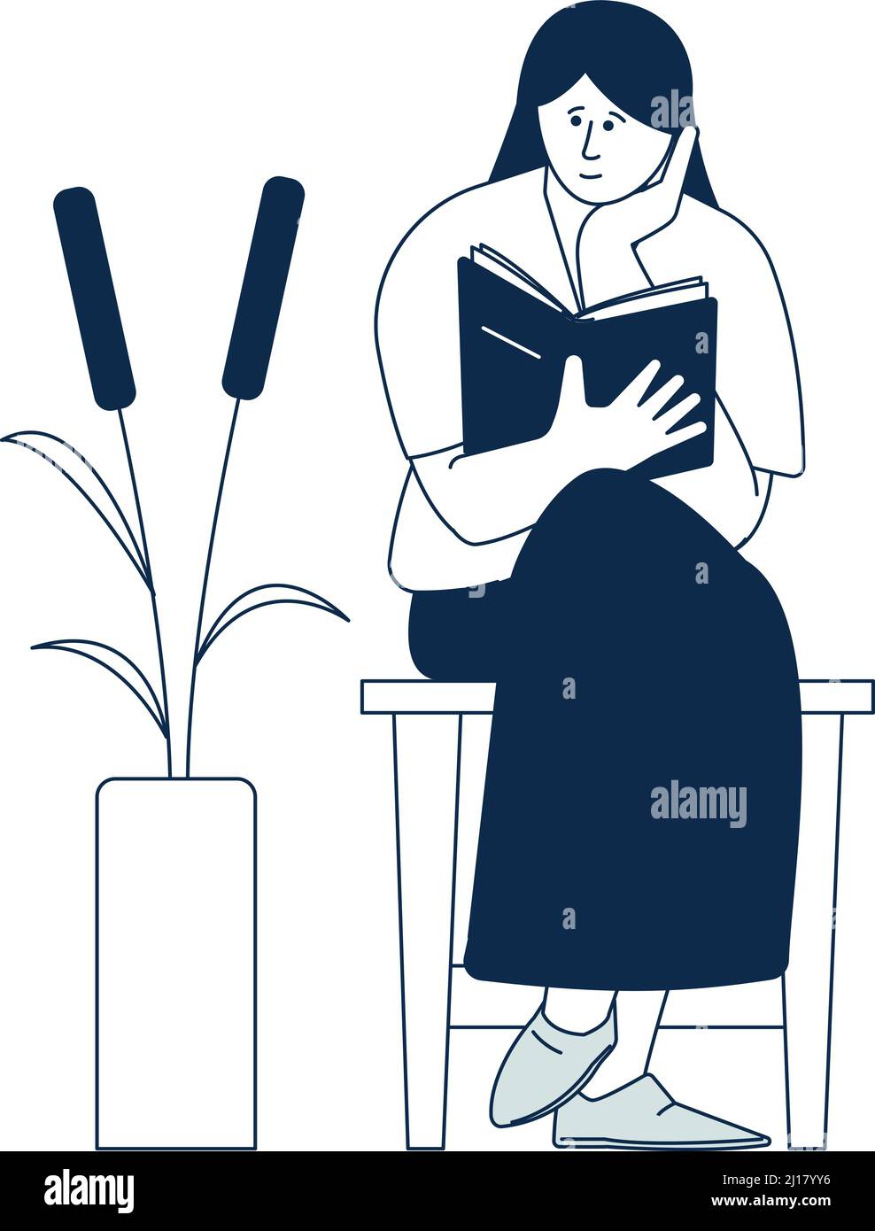 Booklover character. Woman reading book. Sitting person Stock Vector ...