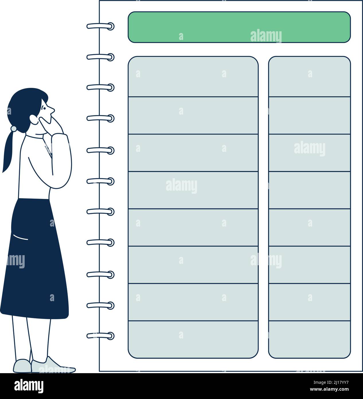 Woman thinking day schedule. Person planner page Stock Vector Image ...