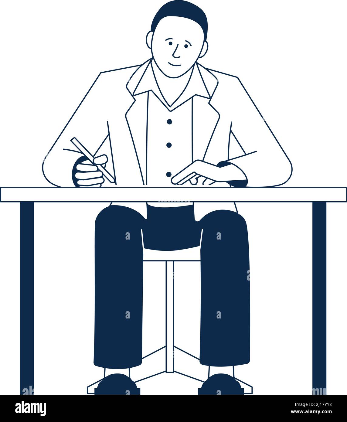 Man sitting table writing Cut Out Stock Images & Pictures - Alamy