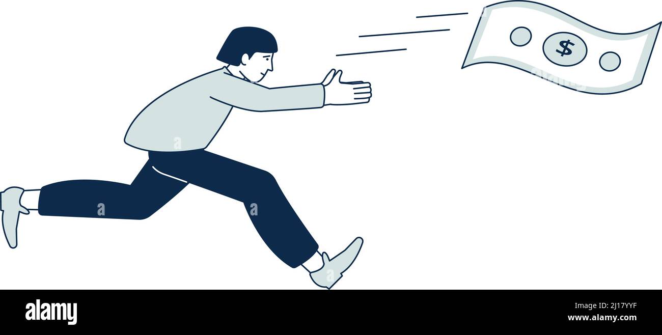 Guy chasing flying dollar bill. Person running for money Stock Vector ...