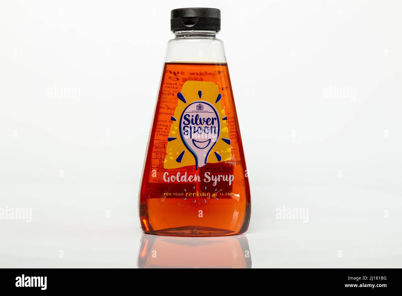 close up of a single bottle of Silver Spoon brand golden syrup on a ...