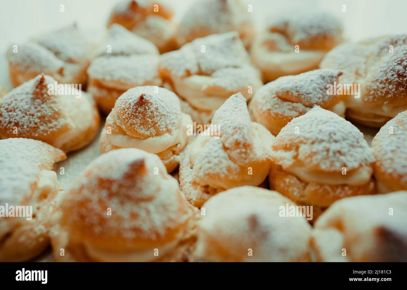 A selective focus shot of bread with powdered sugar toppings on the ...