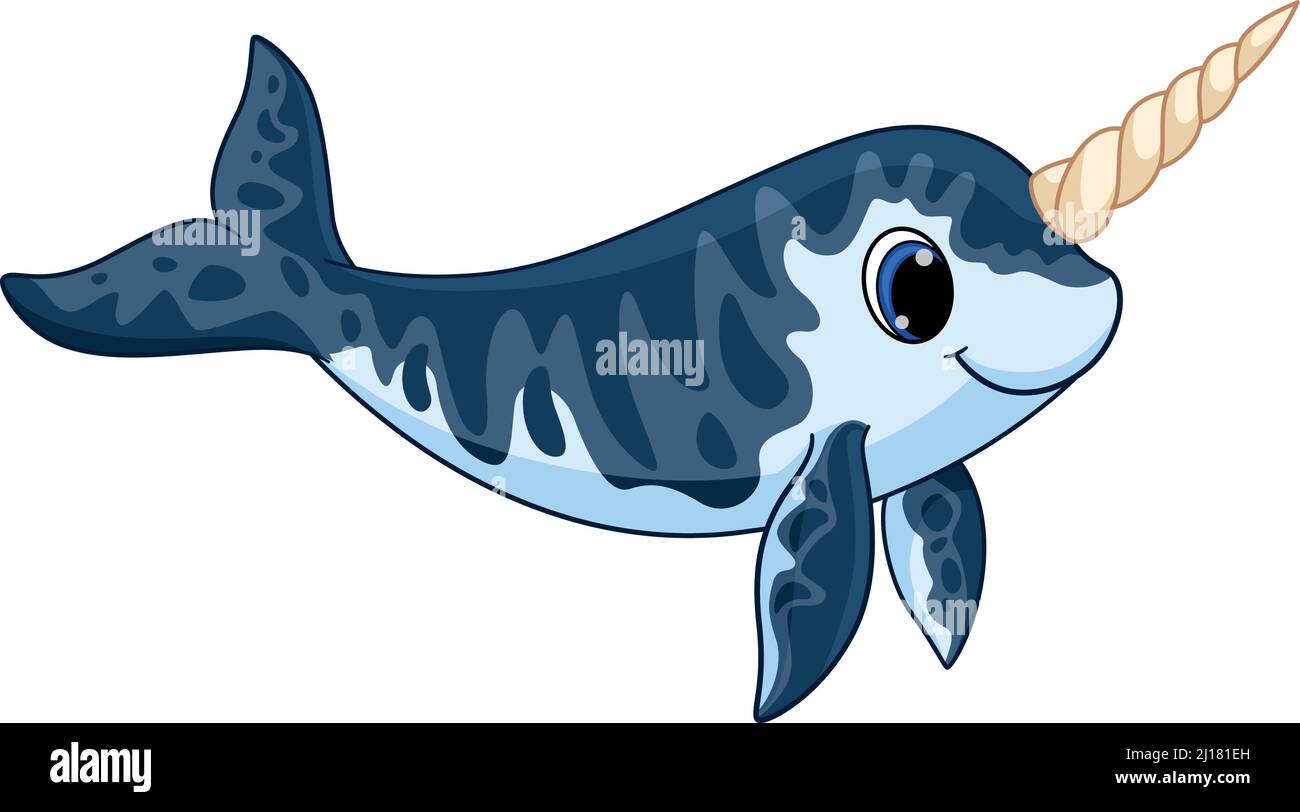Narwhal character. Funny cartoon nordic underwater animal Stock Vector ...