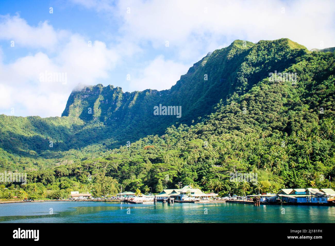 A beautiful view of Mo'orea south Pacific island surrounded by emerald ...