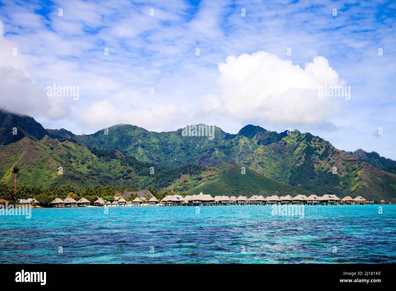 A beautiful view of Mo'orea south Pacific island surrounded by emerald ...