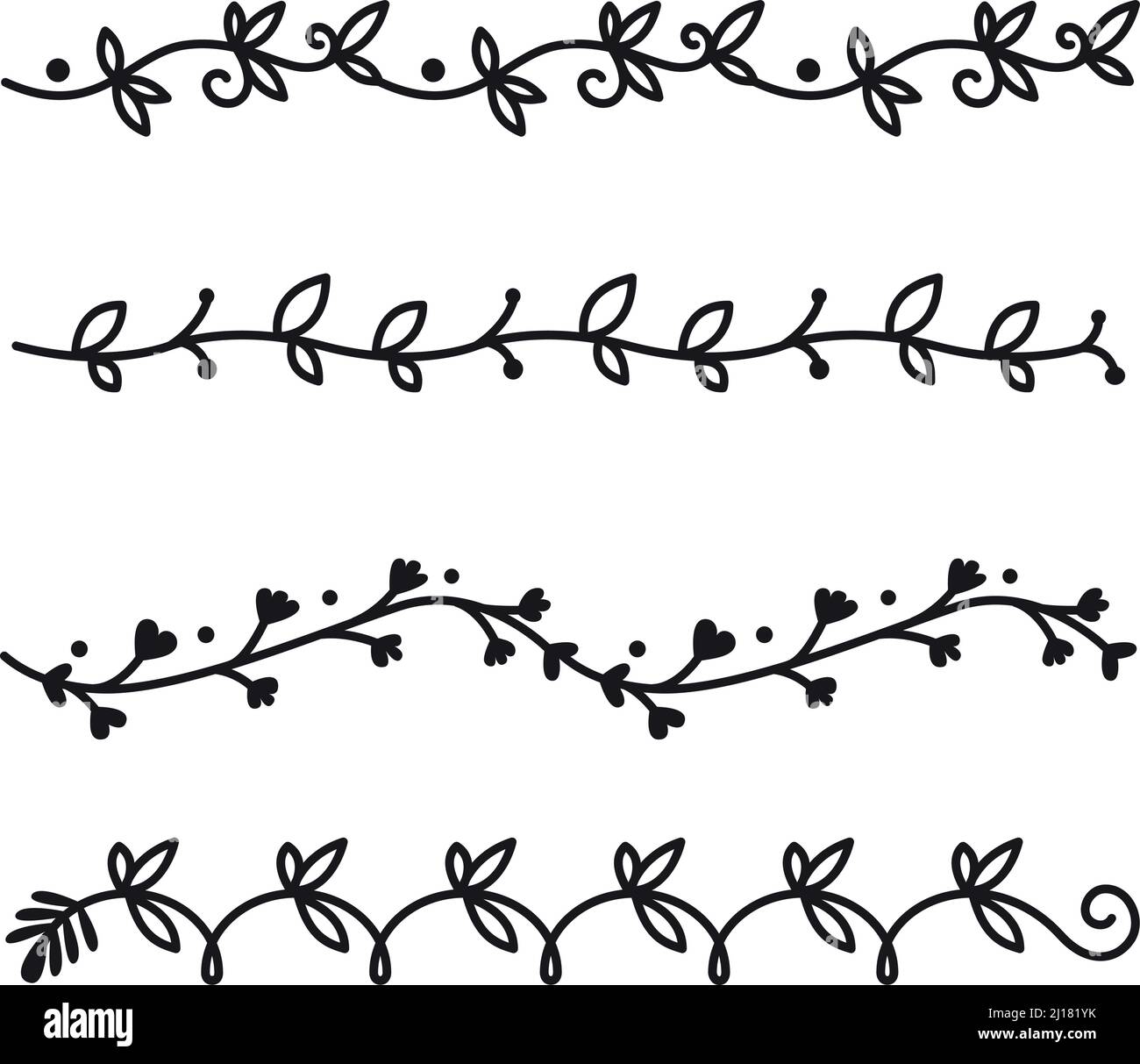 Doodle branches set. Decorative botanical border collection Stock ...