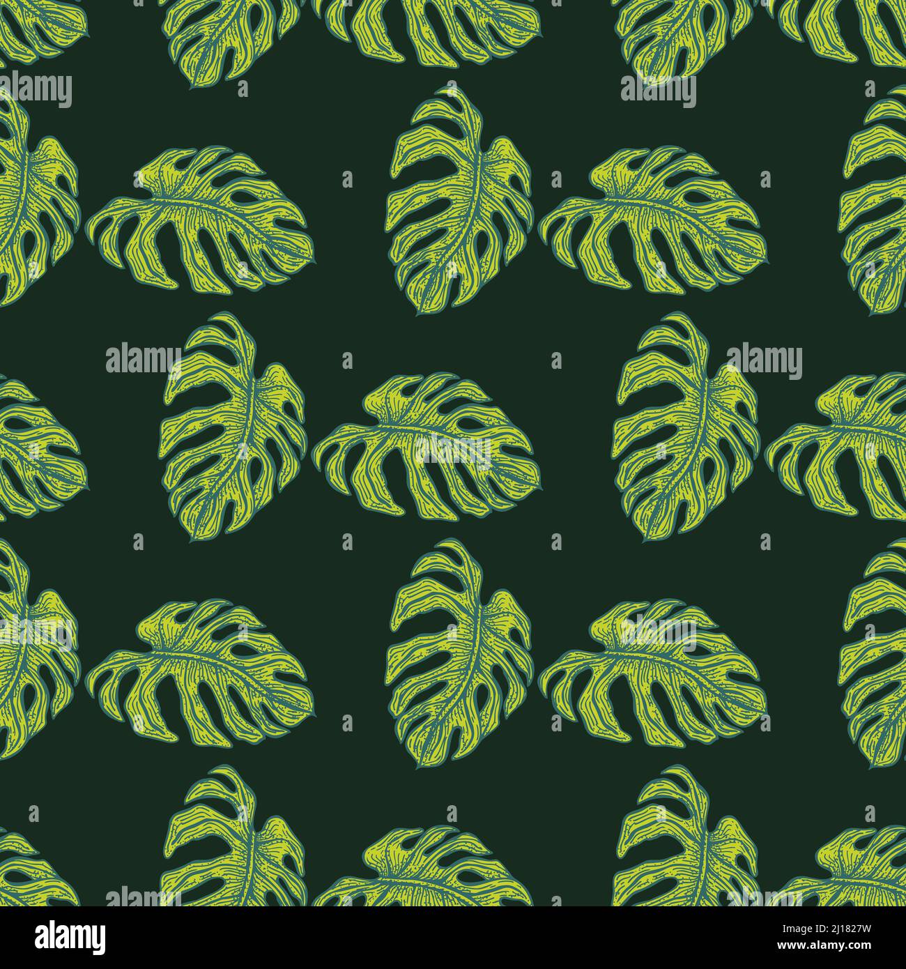 Monstera leaf seamless pattern.Vintage tropical branch in engraving ...