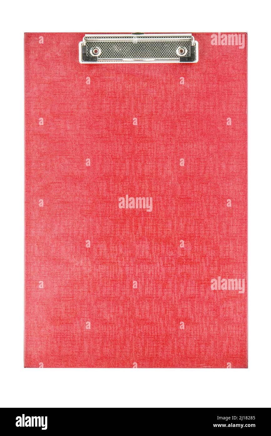 Red empty clipboard isolated on white. Top view Stock Photo - Alamy