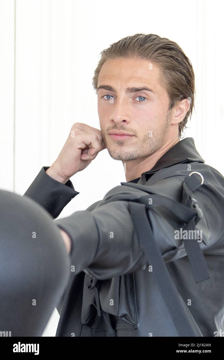 Dylan Thiry attending a press conference announcing a boxing combat ...