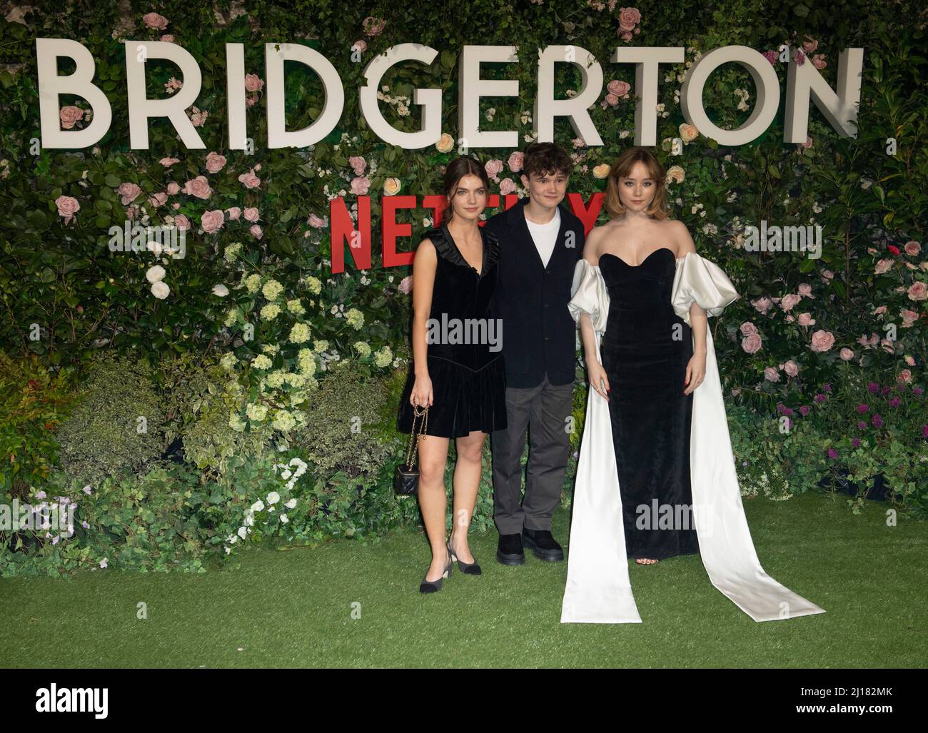 London, UK. Florence Hunt, Will Tilston and Ruby Stokes at World ...