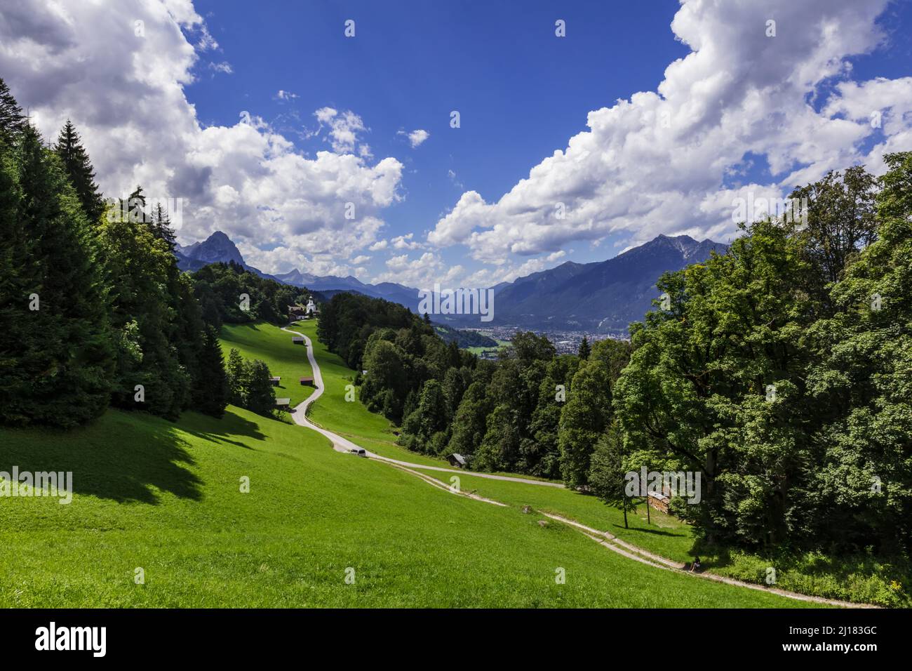Wamberg Chapel in the Center, Waxenstein part of the Zugspitz Range to ...